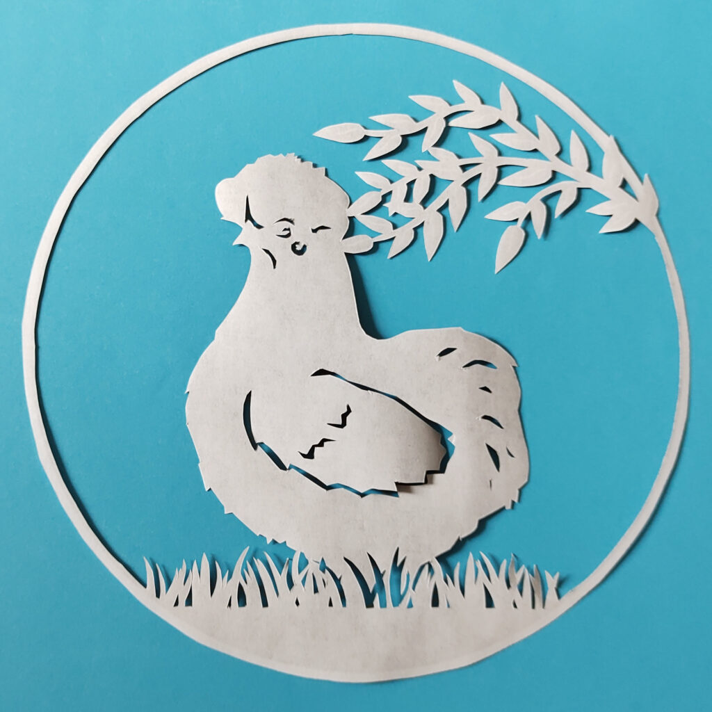 Skabelon til papirklip med Silkehøne i ramme | Lav dit eget papirklip